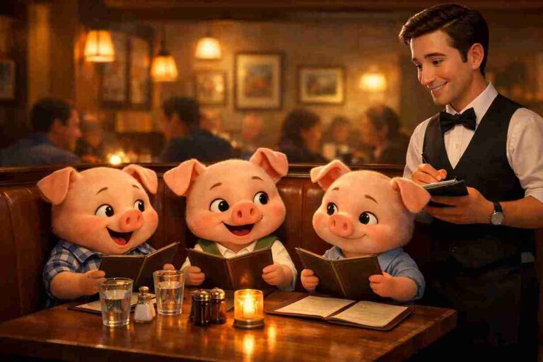 A Simple Restaurant Night for Three Little Pigs Ended With a Clever Joke